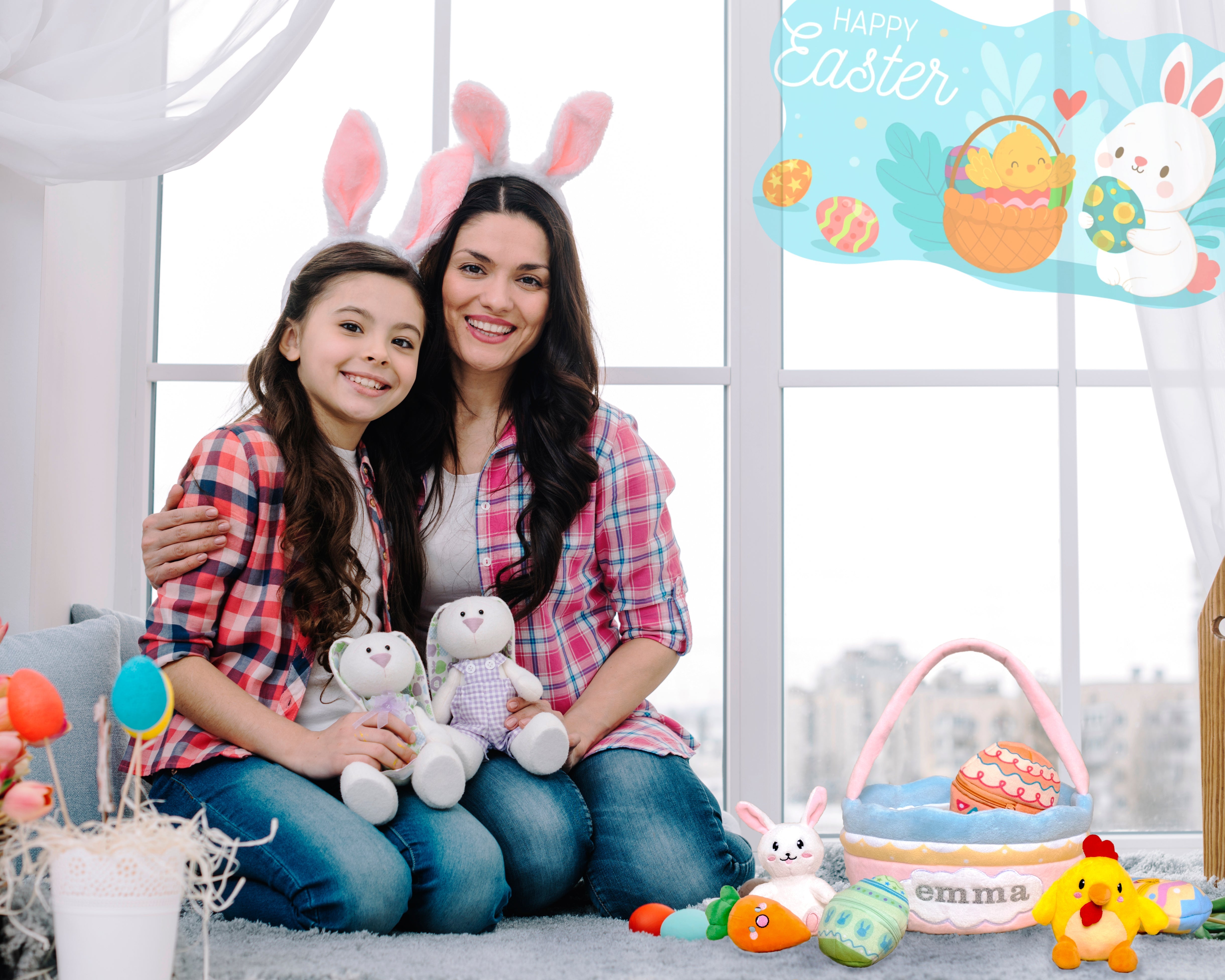 GEX Easter Basket Personalized Baby s First Easter Name Basket with Stuffed Toys